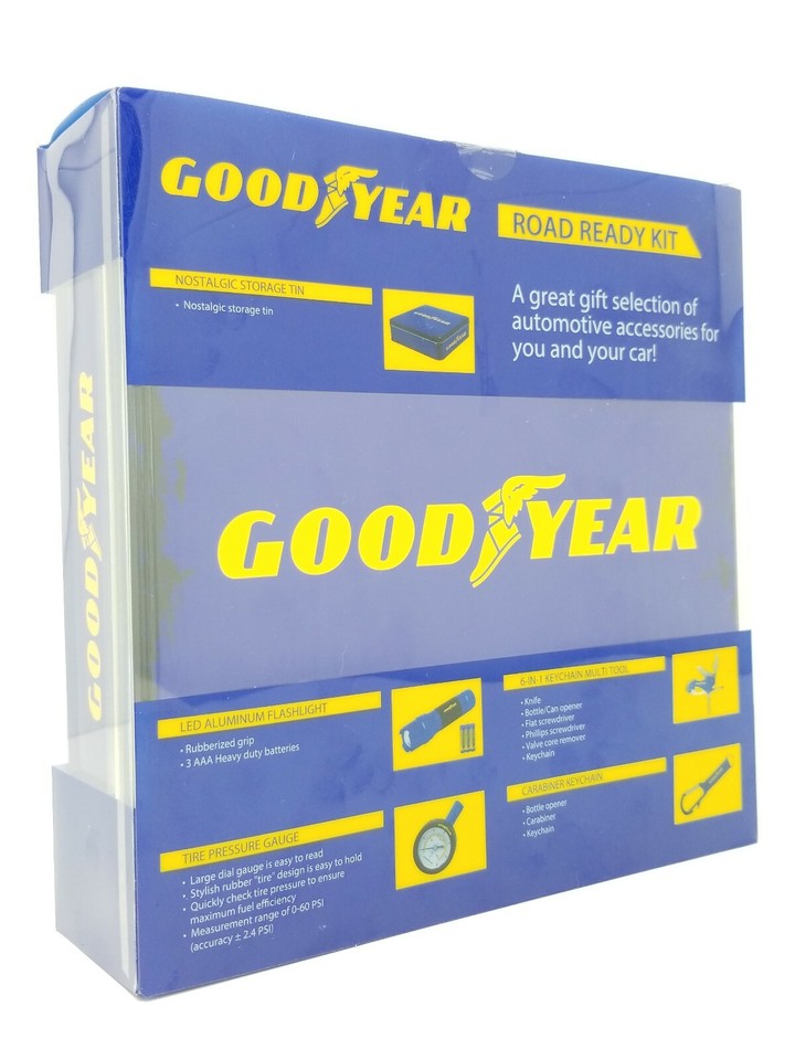 Goodyear Road Ready Car Kit Flashlight Batteries Tire Guage Multi Tool ...