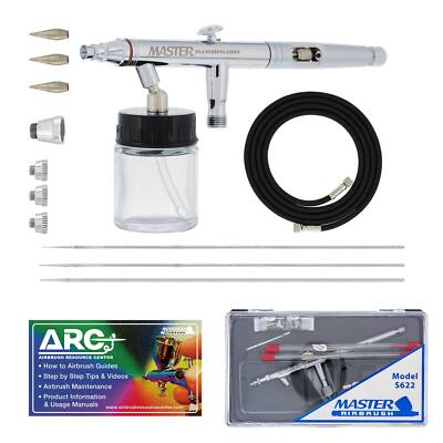 MASTER Dual-Action Siphon Feed AIRBRUSH KIT SET w-3 TIPS Hobby Cake Art ...