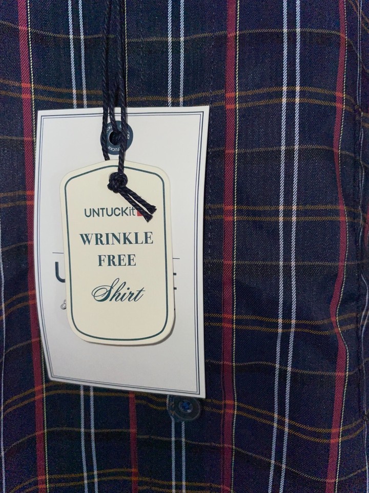 UNTUCKIT Mens M Slim Fit Valencay Long Sleeve Navy Plaid Sport ...