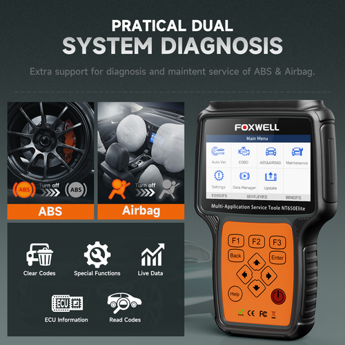 FOXWELL NT650 Elite OBD2 Scanner Bi-directional Car Scan Tool ABS SRS ...