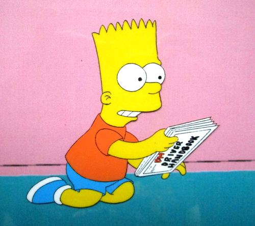1992 SIMPSONS BART FOX ORIGINAL PRODUCTION CEL Walt Disney DMV car ...