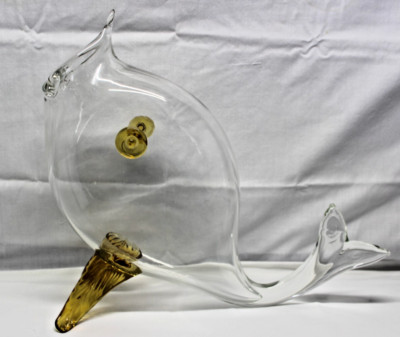 LARGE MCM Vintage Blenko Style Fish Gold/Amber Clear Glass Vase Fish ...