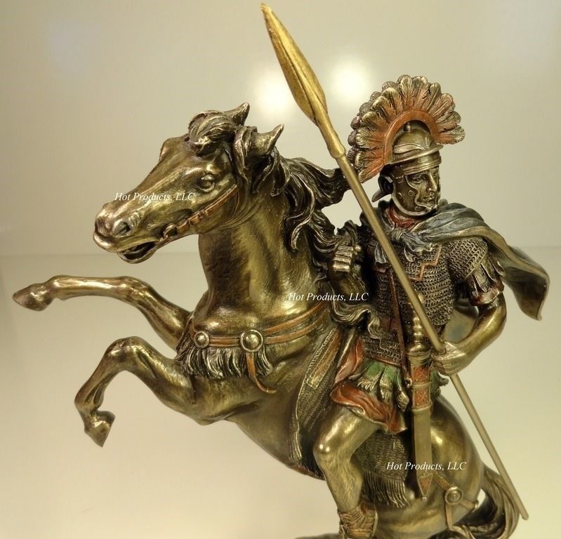 10" roman Centurion Officer Soldier on Horse W/ SPEAR Statue Bronze ...
