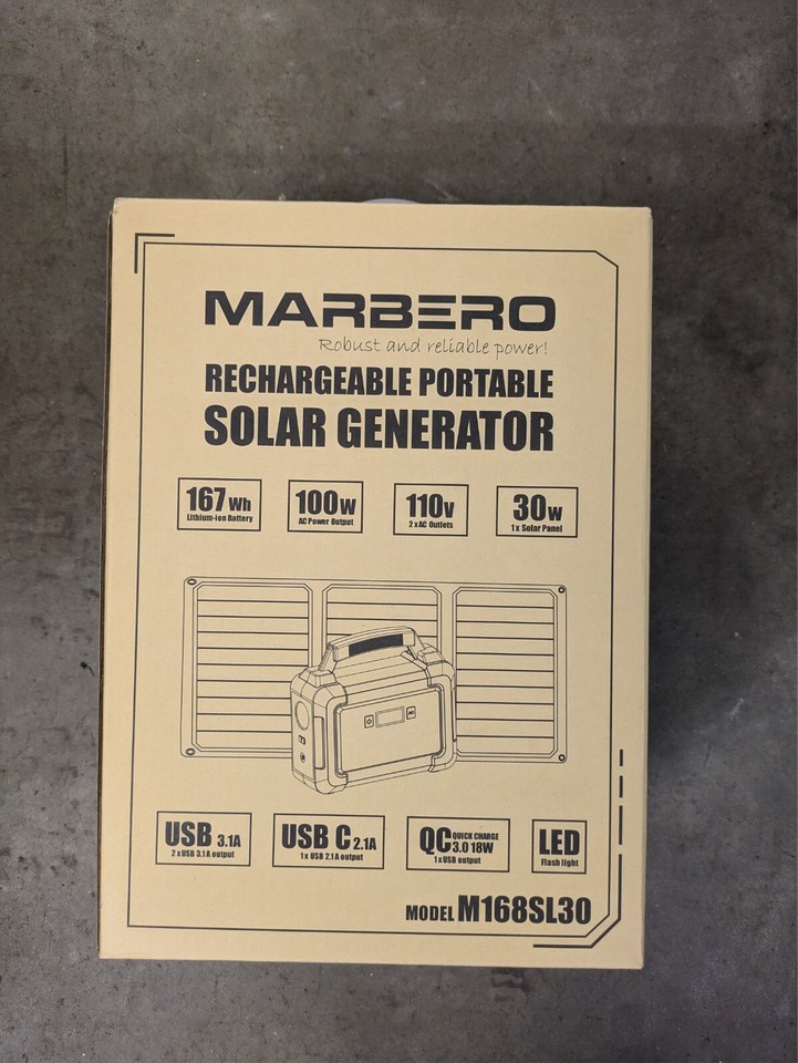 MARBERO Solar Generator 167Wh Portable Power Station 100W w/ Solar ...