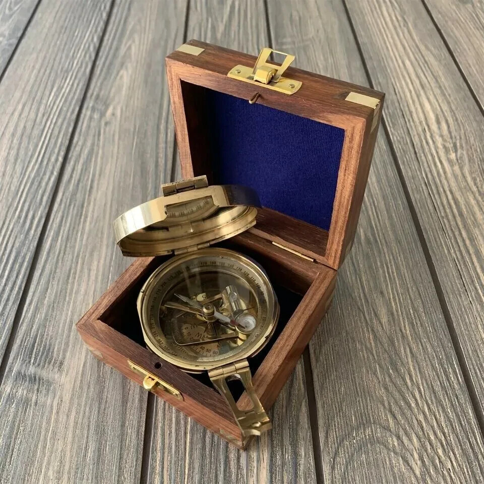 Compass 100% Working Brass Brunton Pocket Transit Compass With Wooden ...