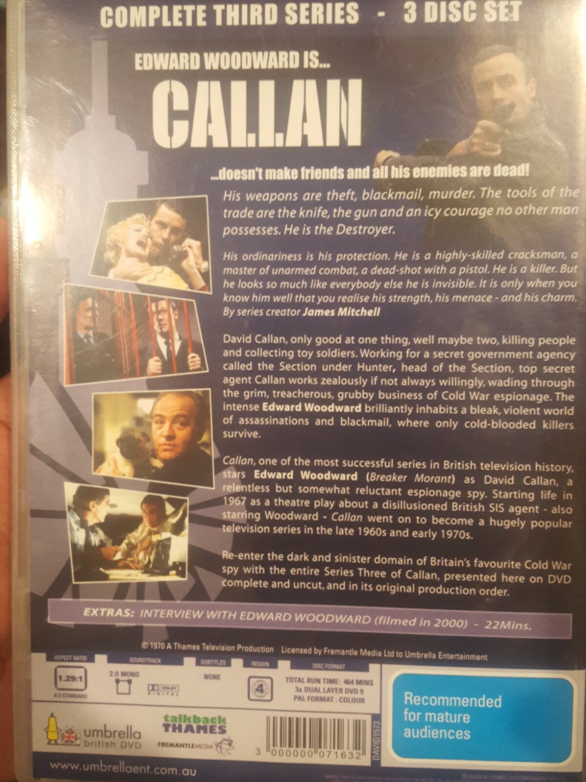 CALLAN COMPLETE THIRD SERIES DVD 3-DISC RARE EDWARD WOODWARD CULT 1970S ...
