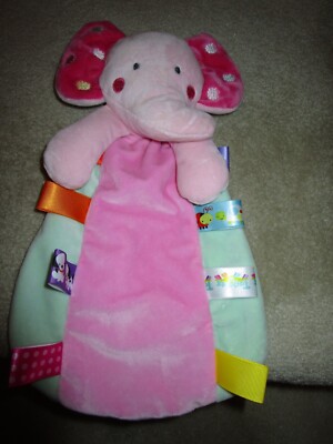 Taggies PINK & GREEN elephant security blanket LOVEY with rattle | eBay