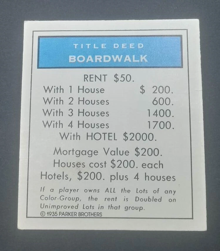 Monopoly Property Cards Boardwalk