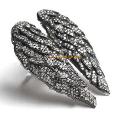 Diamond Angel Wings Rings Natural Rose Cut Diamond & 925 Sterling ...