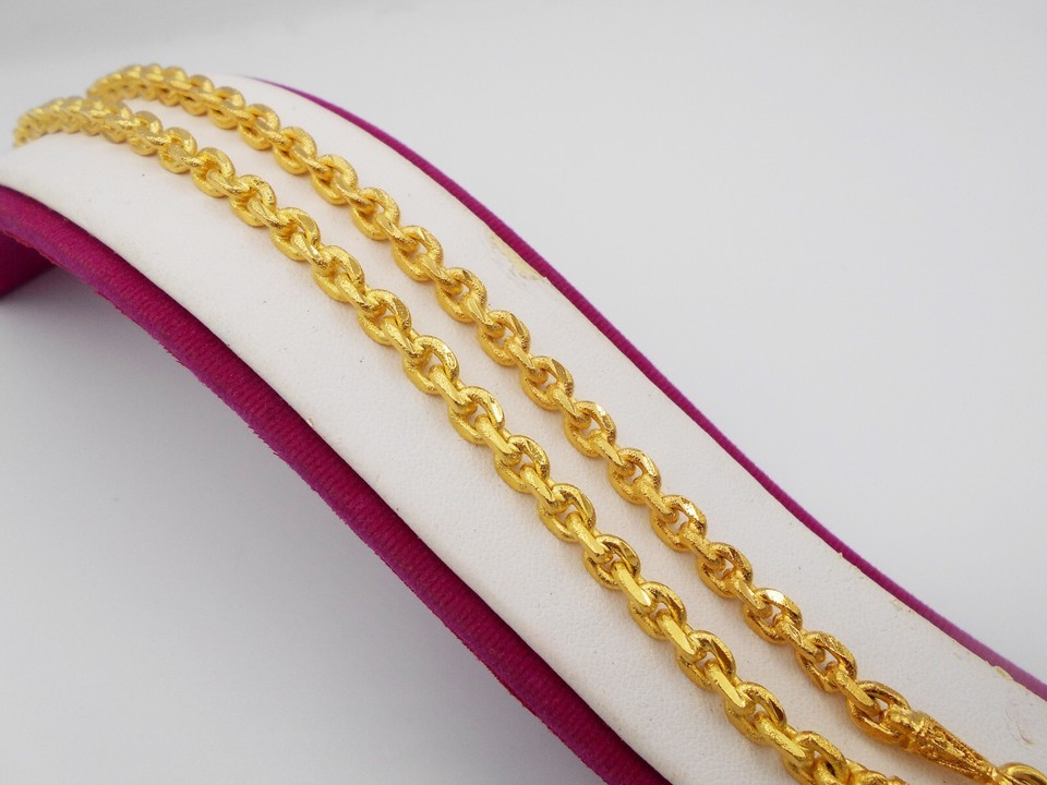 5 MM Chain Necklace Thai Baht Yellow Gold Plated 22K 23k 24k Jewelry 24 ...