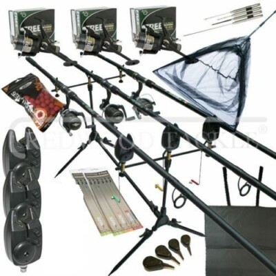 Full Carp fishing Set Up Complete With Rods Reels Alarms Landing Net ...