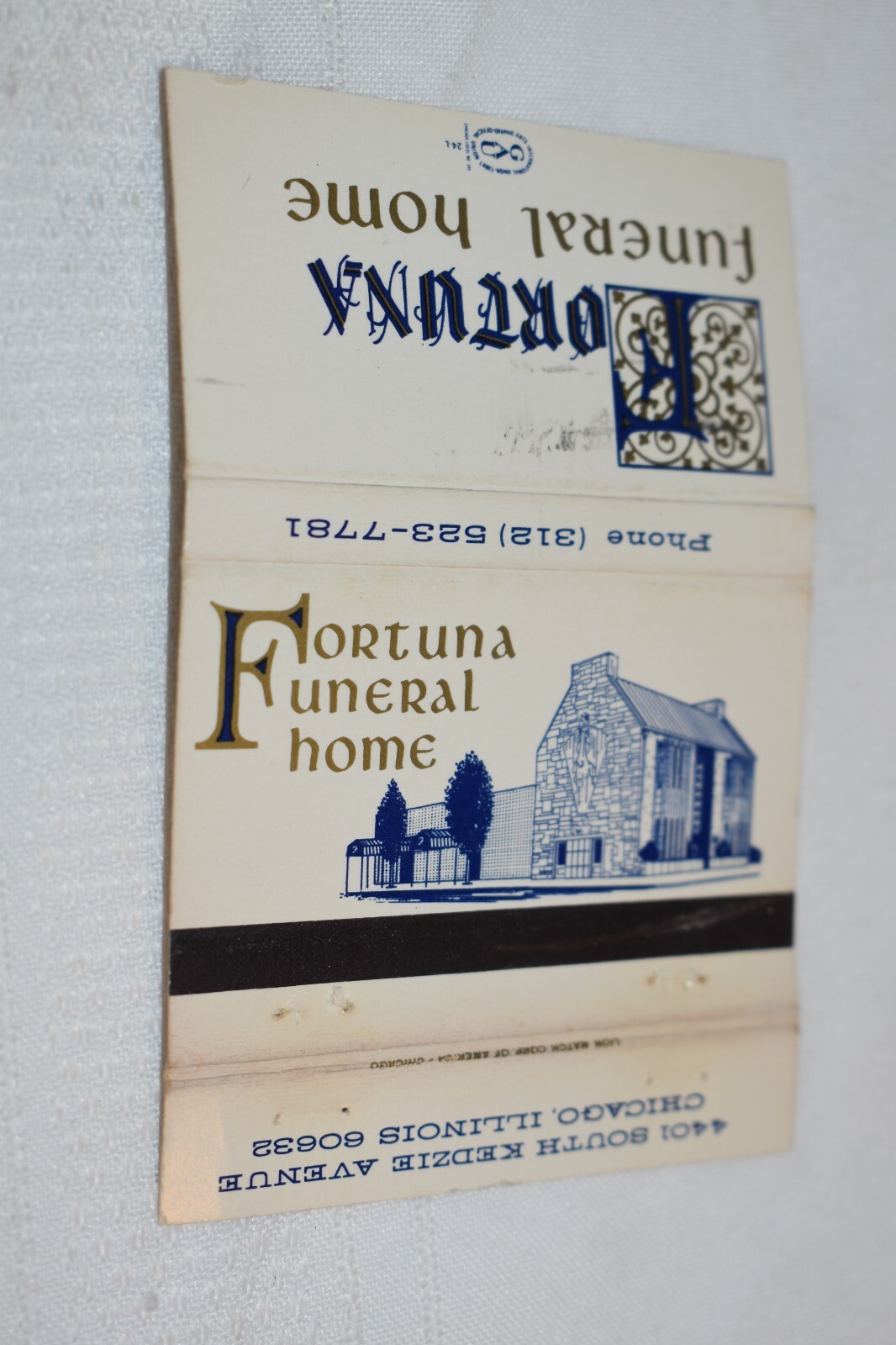 Fortuna Funeral Home Chicago Illinois Advertising 40 Strike Matchbook ...