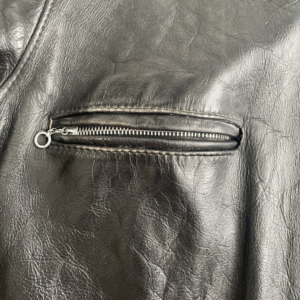 Vtg Cafe Racer Black Leather Motorcycle Jacket L XL Talon | eBay