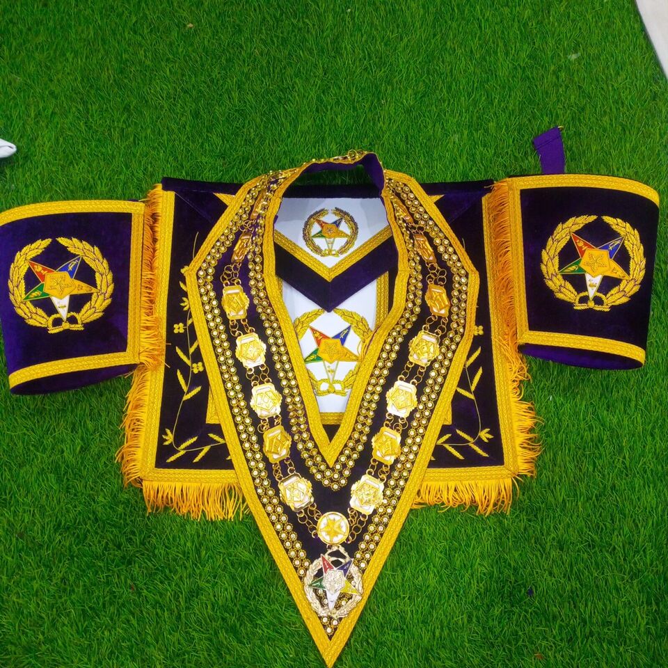NEW MASONIC REGALIA GRAND ASSOCIATE PATRON APRON WITH COLLAR & CUFF'S ...