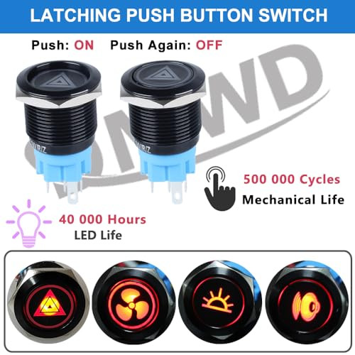 1pc 19mm Emergency Flashers Latching Push Button Switch 3/4" Mounting ...