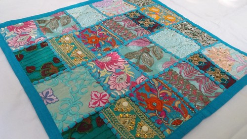 Handmade Cotton Patchwork Pillowcase Turquoise Blue Floral Cushion ...