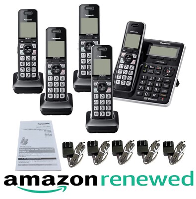 Panasonic 5-Handset Cordless Phone Bluetooth DECT6.0 Link2Cell ...