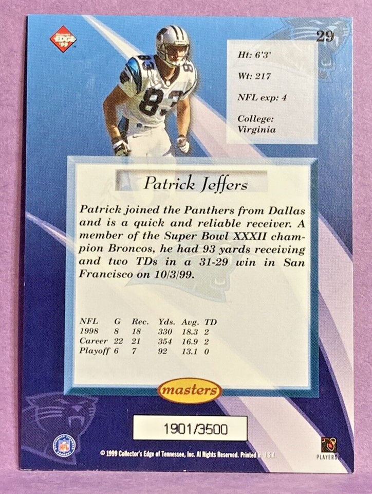 1999 Collections Edge Masters PATRICK JEFFERS HoloSilver /3500 Card #29 ...
