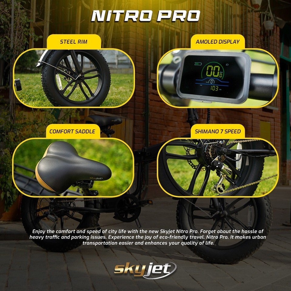 Skyjet Nitro Pro FAT Tyre Electric Bike FAT Tire Folding EBike 250W skyjet-nitro-pro-fat-tyre-electric-bike-fat-tire-folding-ebike-250w