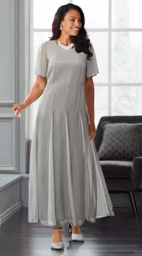 Size 18W PLUS Ashro Gray Formal Church Wedding Party Addae Flowy Gown ...