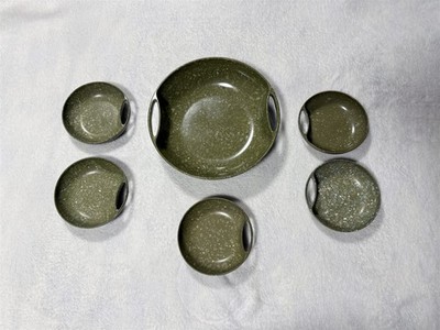 VINTAGE AZTEC MELMAC SALAD SERVING 12" BOWL & 5 SALAD BOWLS GREEN ...