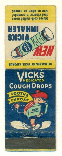 VTG Match Book Cover Vicks Medicated Cough Drops, New Inhaler Blue MC1 ...