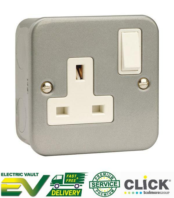 Metal Clad Single Plug Socket 1 Gang 1G 13 Amp Outlet & Back Box CL035 ...