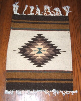 Table Topper or Runner Hand Woven Wool 20x15" Earth tones SOUTHWESTERN ...