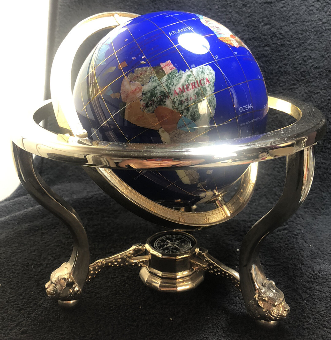 World Globe With Semi Precious Stones