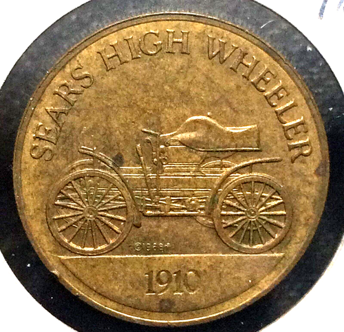 1910 ANTIQUE OLD USA SEARS HIGH WHEELER BRONZE COIN CAR TOKEN UNITED ...