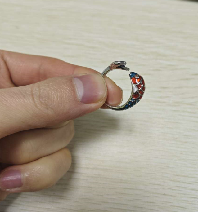 Pure S925 Sterling Silver Band Women Lucky Enamel Carp Koi Fish Open Ring 5g | eBay UK