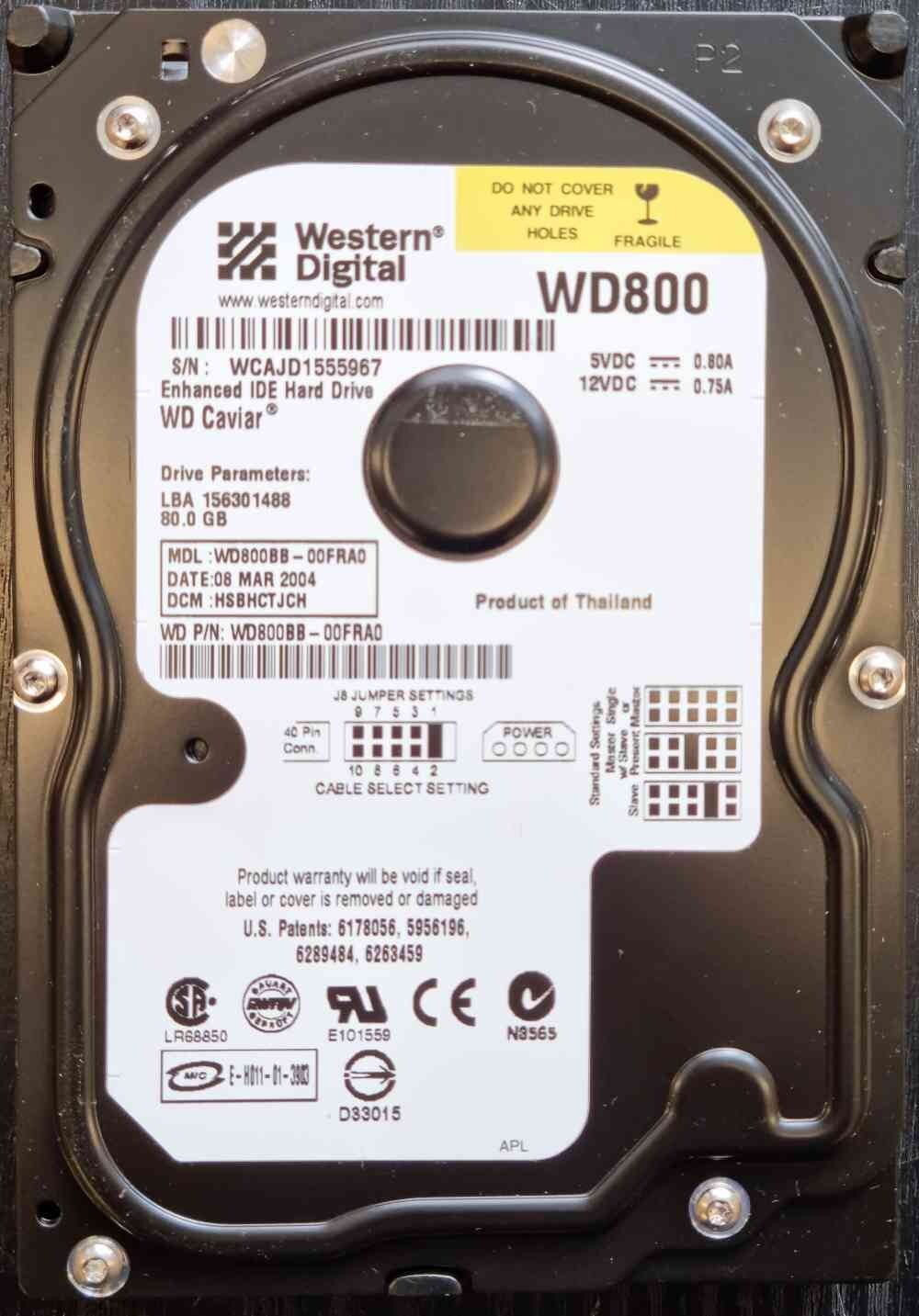 Western Digital WD Caviar WD800BB-00FRA0 80GB 3.5" PATA IDE Hard Drive ...
