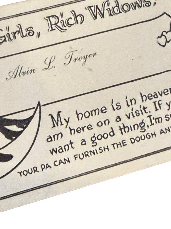 VTG Mennonite Place Card Alvin Troyer Amish Humor Ephemera Antique | eBay