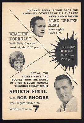 1962 WBKB CHICAGO TV NEWS AD~BETTY CAYWOOD WEATHER BOB RHODES SPORTS ...