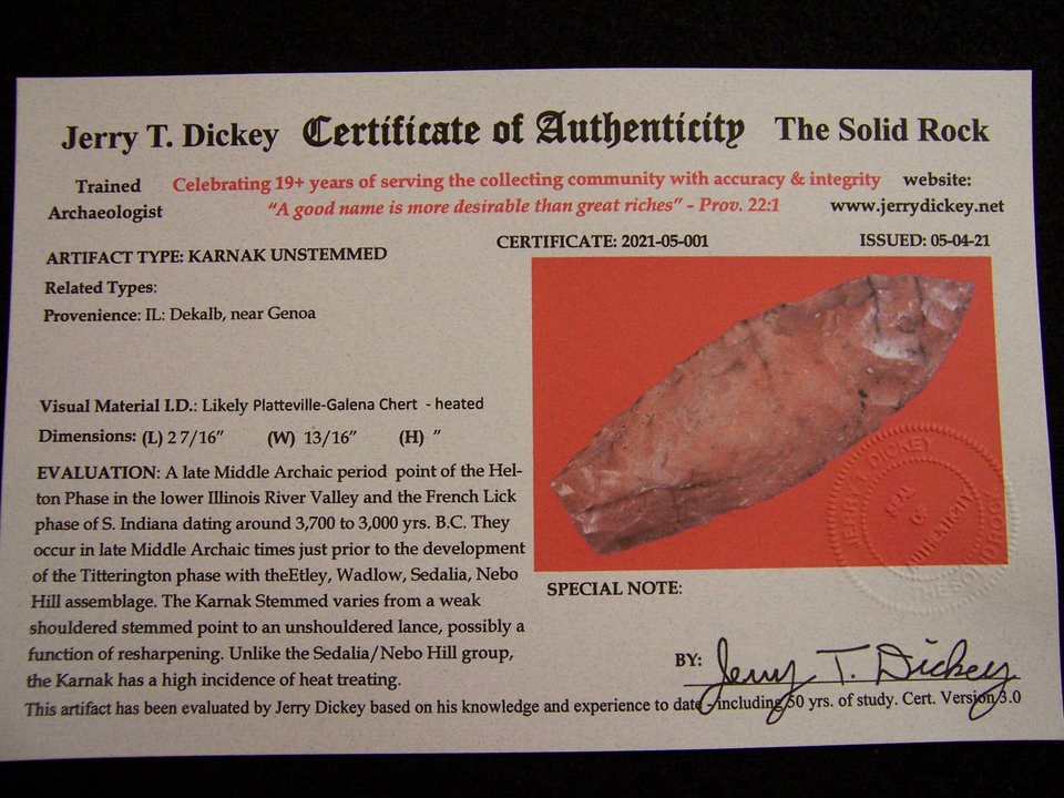 VERY COLORFUL AUTHENTIC ARCHAIC LANCEOLATE FROM DEKALB COUNTY, ILLINOIS WITH COA | eBay