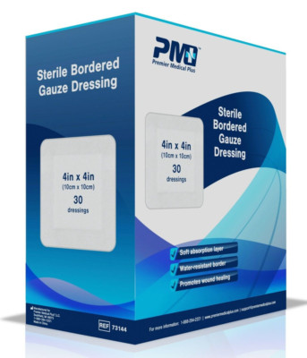 Premier Medical Plus Sterile Bordered Gauze Wound Dressing 4x4 (2x30ct ...