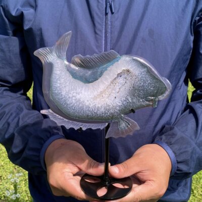 Natural 1.25LB Hand Carved Natural Green Agate Geode fish,Crystal fish ...