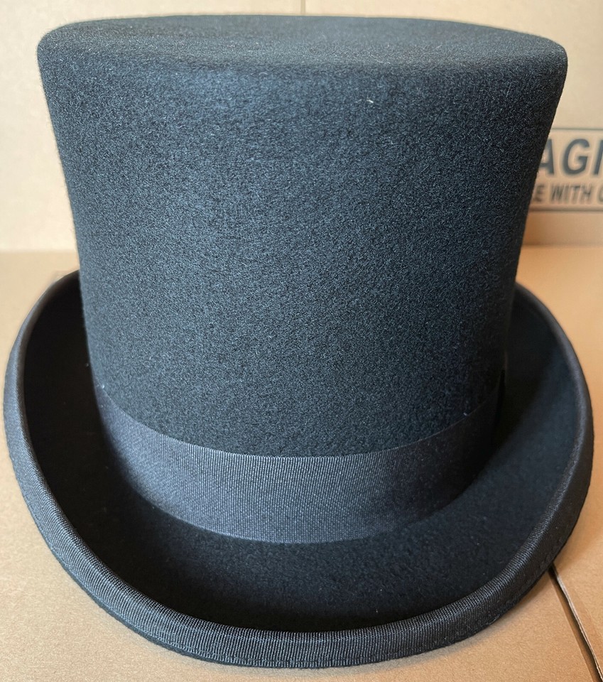 CLASSIC Wool Felt Victorian Men Top Hat Tuxedo Topper | 6" Tall | Black ...
