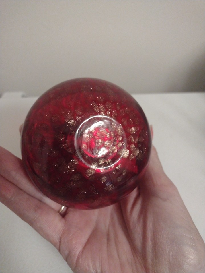 Vtg Ruby Red Gold Metallic Fleck Blown Art Glass Perfume Bottle W ...