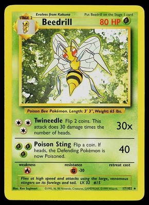 Pokemon Card - Beedrill Base Set 17/102 Rare | eBay