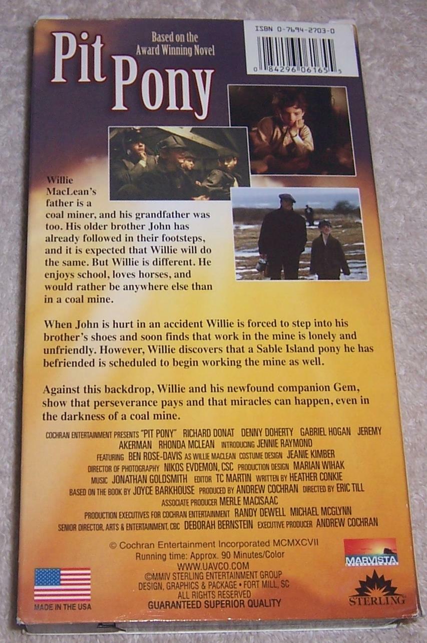 Pit Pony VHS Video Richard Donat Denny Doherty Gabriel Hogan Joyce ...