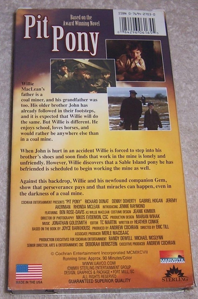 Pit Pony VHS Video Richard Donat Denny Doherty Gabriel Hogan Joyce ...