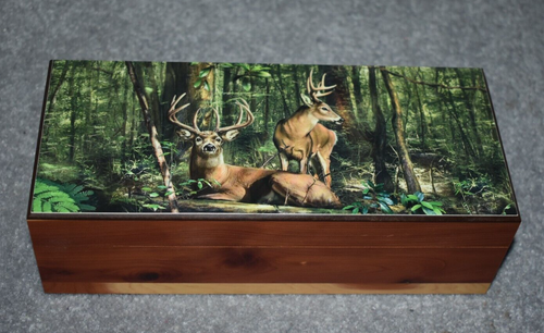 #4431 FOREST BUCKS KEEPSAKE,JEWELRY,HOME DECOR WOOD CEDAR BOX 4" X 9.5 ...