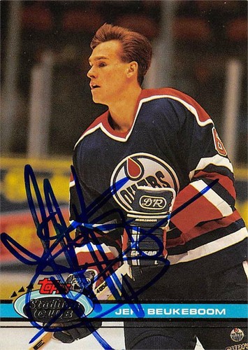 Jeff Beukeboom autographed Hockey Card (Oilers) 1991 Topps Stadium Club ...
