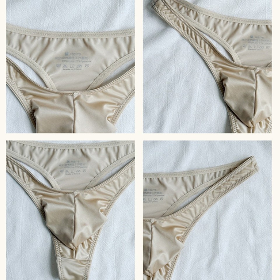 Men Ice Silk Thong Smooth Men Thongs Glossy Texture Bulge Pouch Design ...