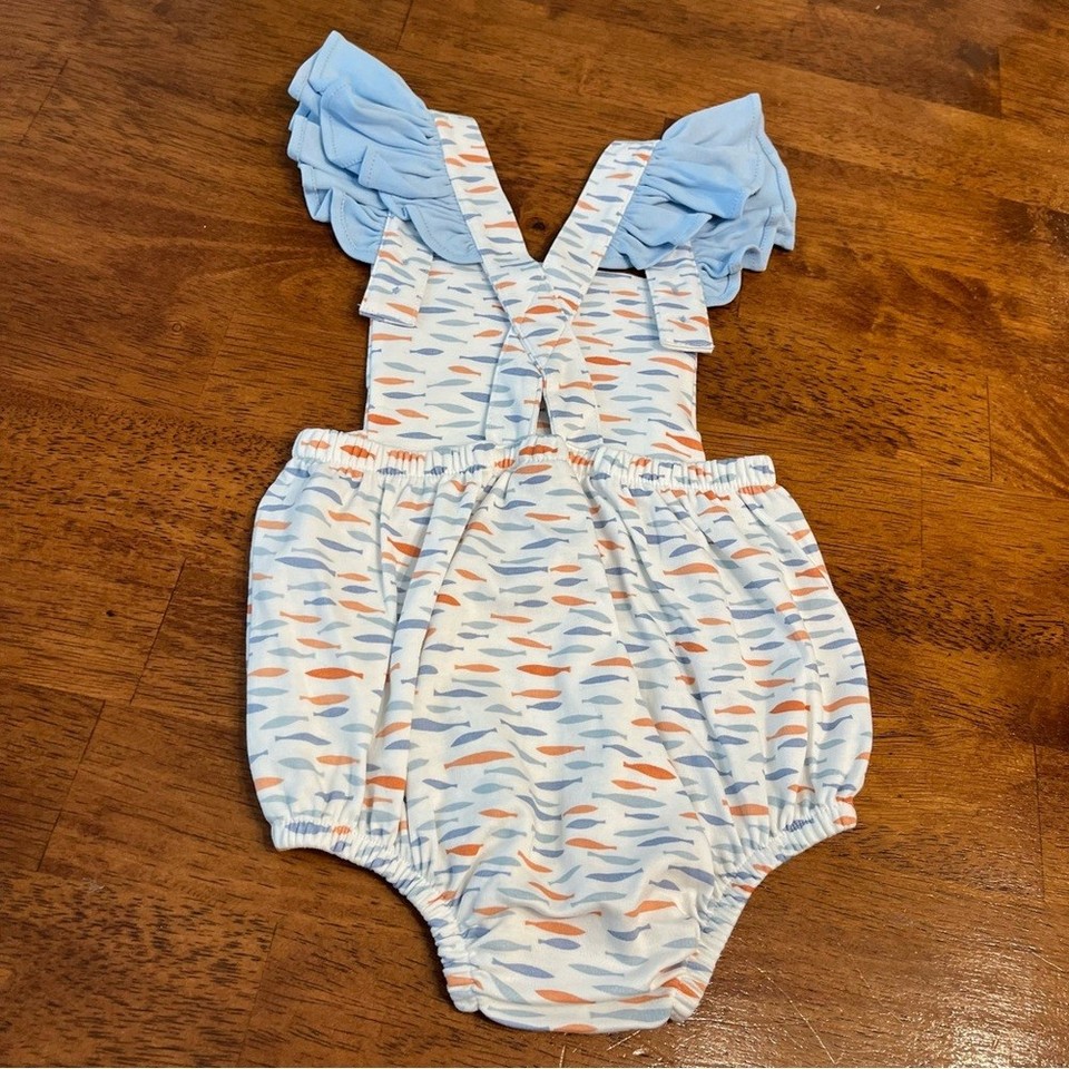 Adorable squiggles by Charlie Baby Romper blue orange fish size 3/6 ...