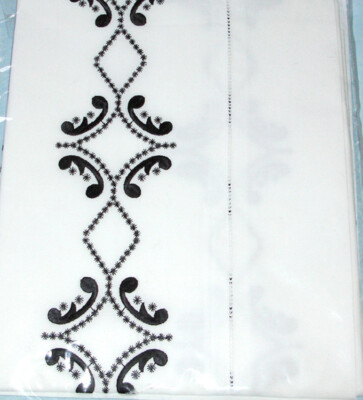 Sferra Argento Sham Sample Standard Black Embroidery on White Cotton ...