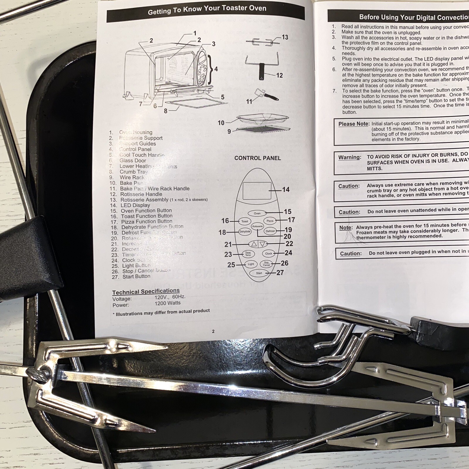 Euro-Pro Digital Rotisserie Convection Toaster Oven w/Dehydrate Option ...