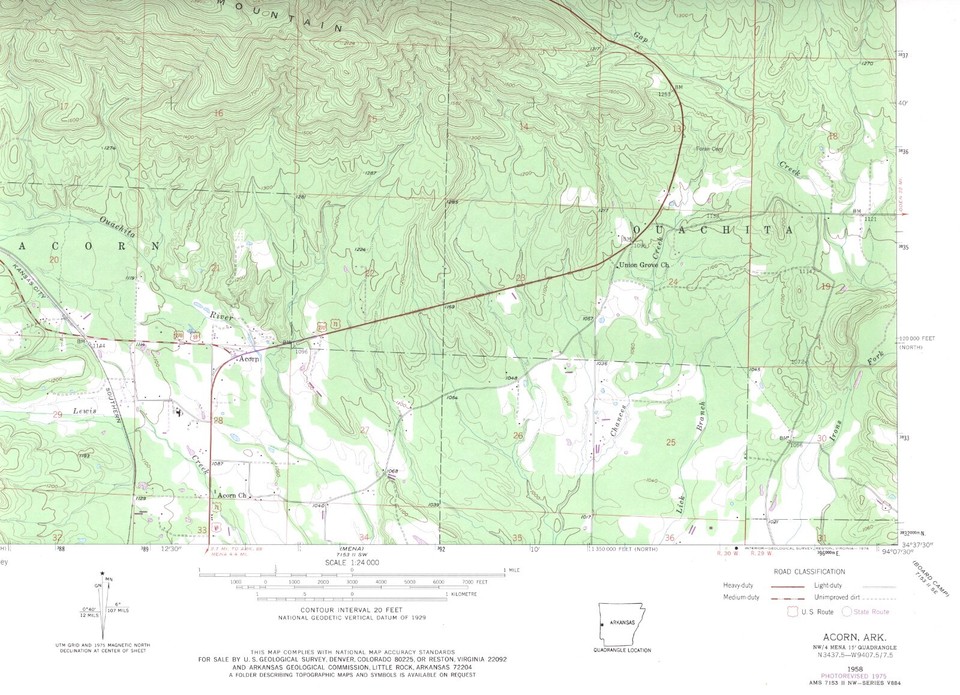 Acorn Quadrangle Arkansas 1975 USGS Topo Map 7.5 Minute Topographic | eBay