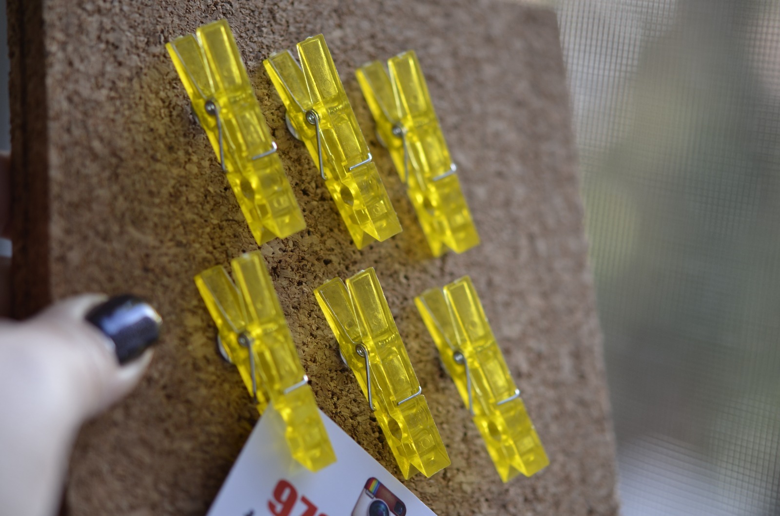 Set/6 YELLOW clothes pin bulletin board pushpins, thumbtacks, or ...